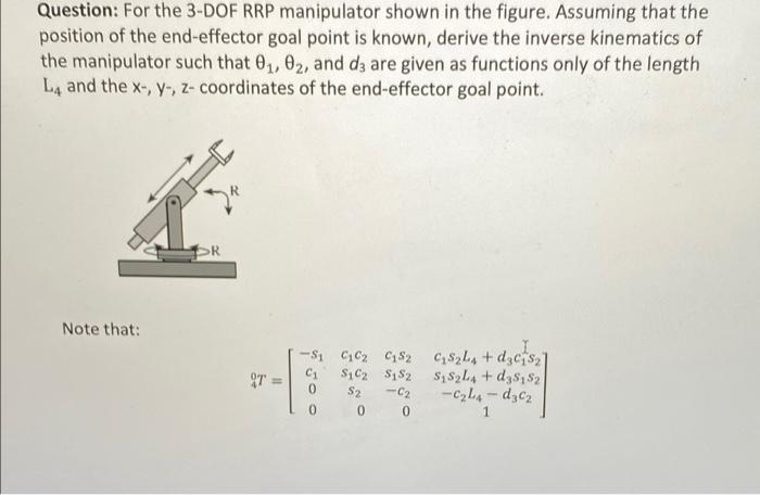 Solved Question: For the 3-DOF RRP manipulator shown in the | Chegg.com