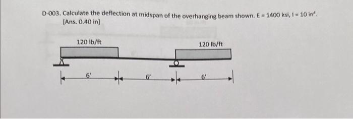 Solved D 003 Calculate The Deflection At Midspan Of The
