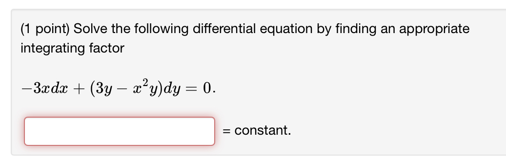 Solved (1 ﻿point) ﻿Solve the following differential equation | Chegg.com