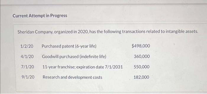 Solved Current Attempt in Progress Sheridan Company, | Chegg.com