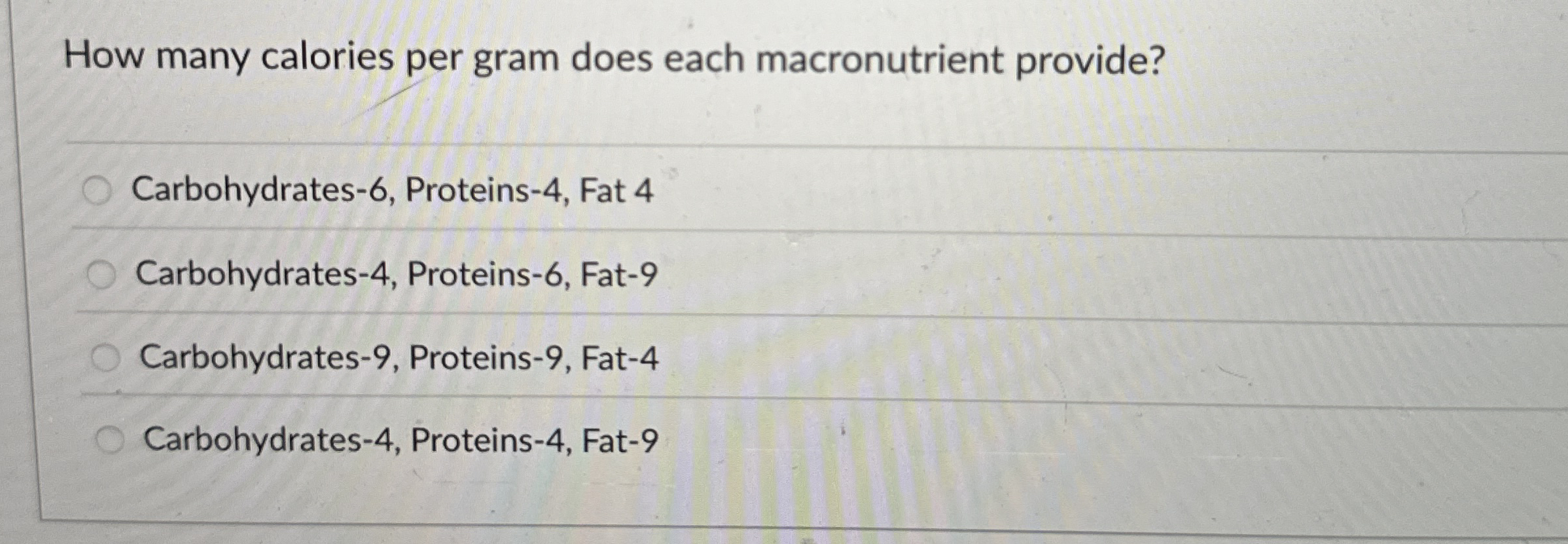 Solved How many calories per gram does each macronutrient | Chegg.com