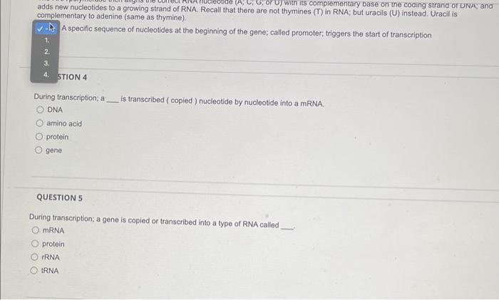 Solved The anticodon binds to a complementary codon in the | Chegg.com