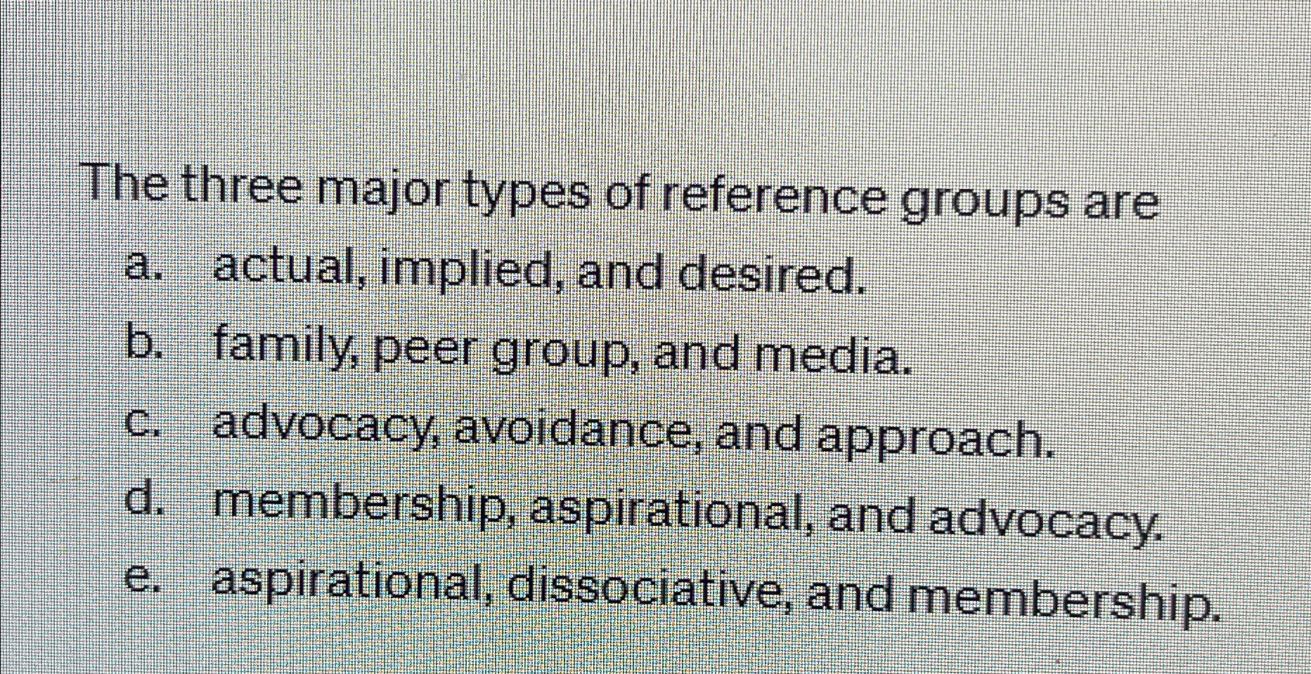 Solved The three major types of reference groups area. | Chegg.com