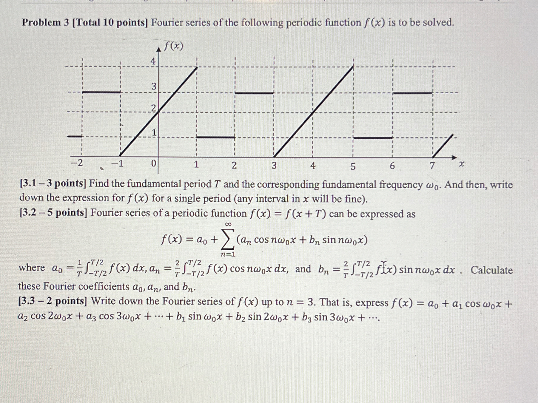Solved Problem 3 [Total 10 ﻿points] ﻿Fourier series of the | Chegg.com