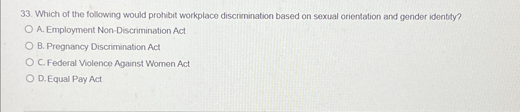Solved Which of the following would prohibit workplace | Chegg.com