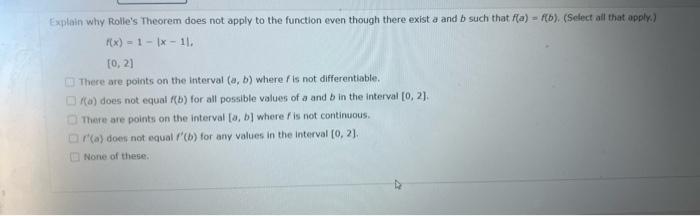 Solved Explain why Rolle's Theorem does not apply to the | Chegg.com