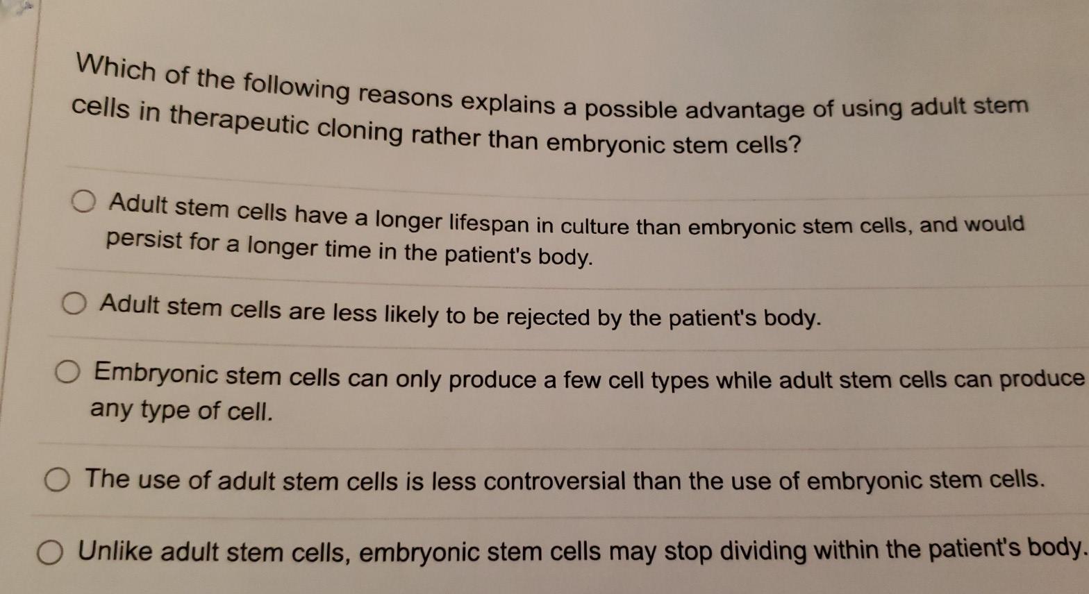 Solved Which of the following reasons explains cells in | Chegg.com