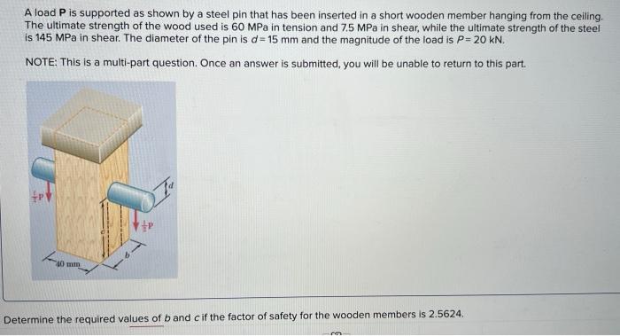 Solved A load P is supported as shown by a steel pin that | Chegg.com