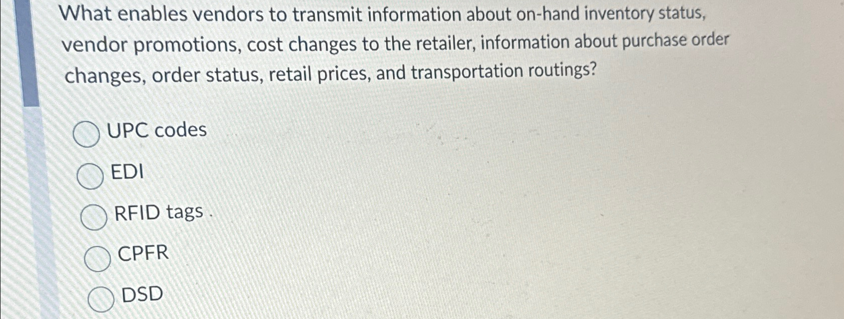 Solved What enables vendors to transmit information about | Chegg.com