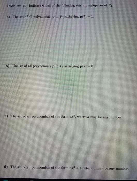 Solved Problem 1. Indicate which of the following sets are | Chegg.com