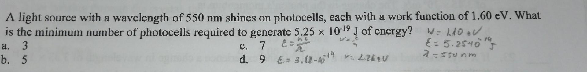 Solved a A light source with a wavelength of 550 nm shines | Chegg.com