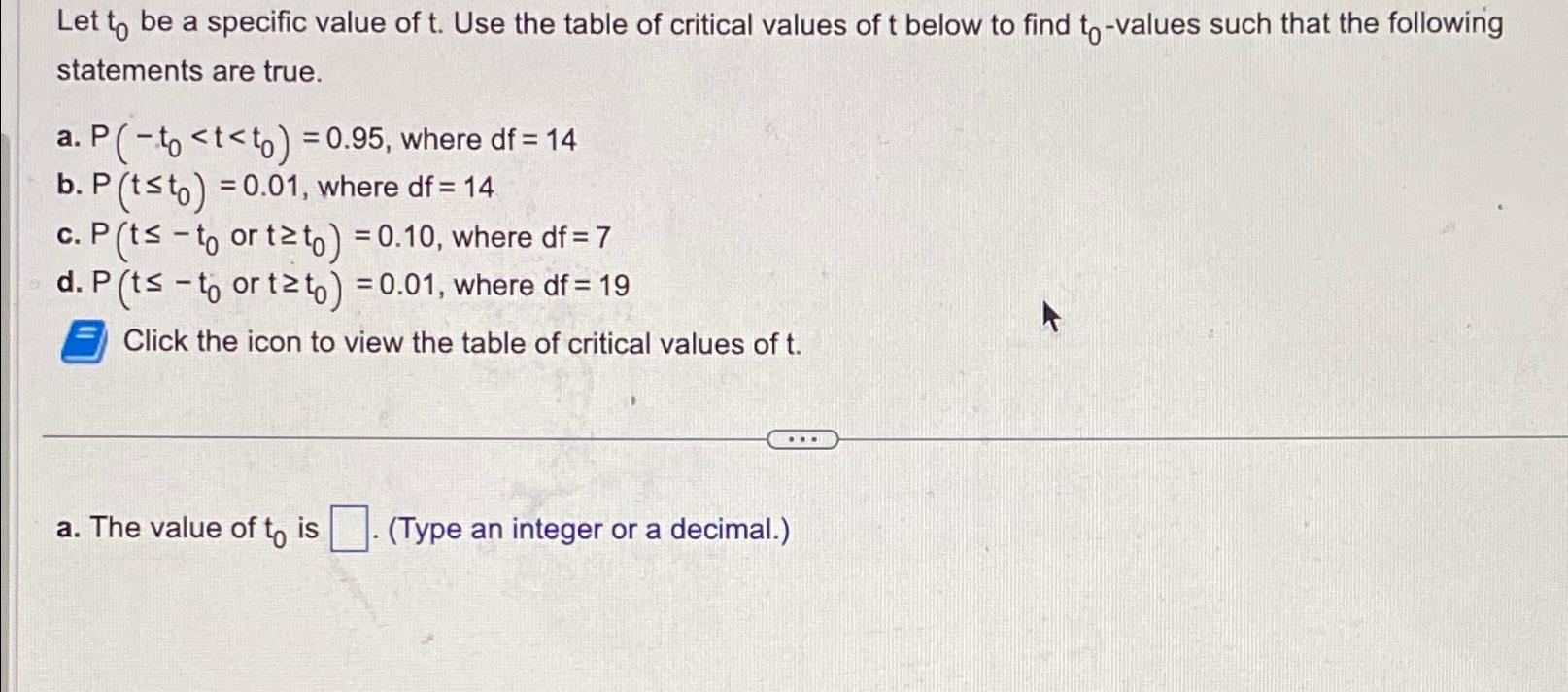 Solved Let t_(0) be a specific value of t. Use the table of | Chegg.com