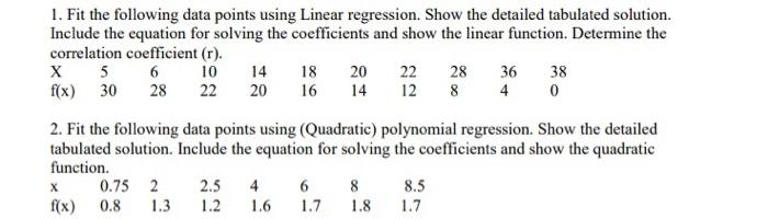 Solved 1. Fit the following data points using Linear | Chegg.com