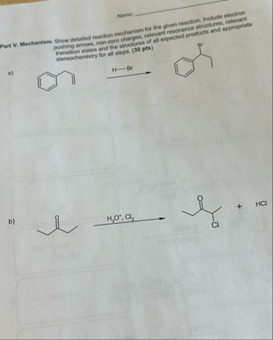 Solved Name:q,Part V. ﻿Mechanism: Show detailed reaction | Chegg.com