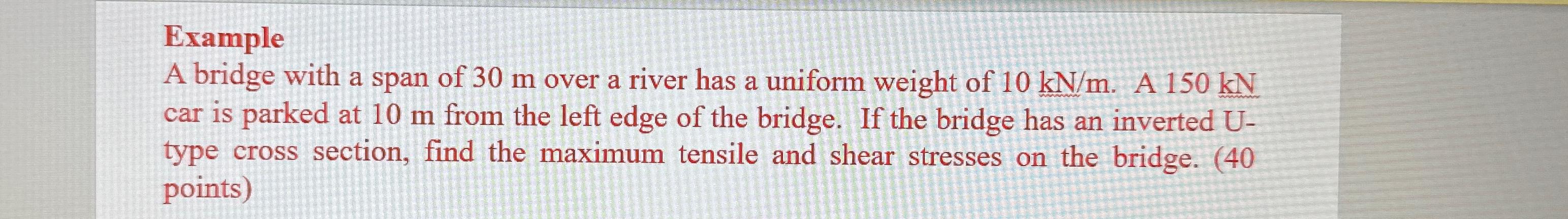 Solved Example\\nA bridge with a span of 30m over a river | Chegg.com