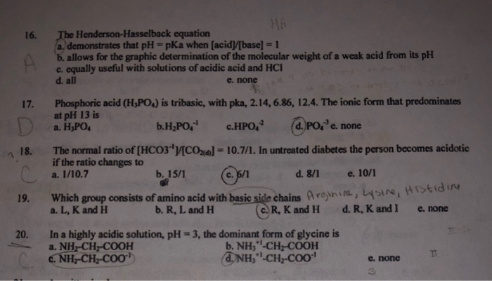 Solved HE The Henderson-Hasselback equation a. demonstrates | Chegg.com