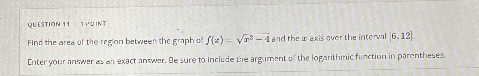 Solved QUESTION 11*1 ﻿POINTFind the area of the region | Chegg.com