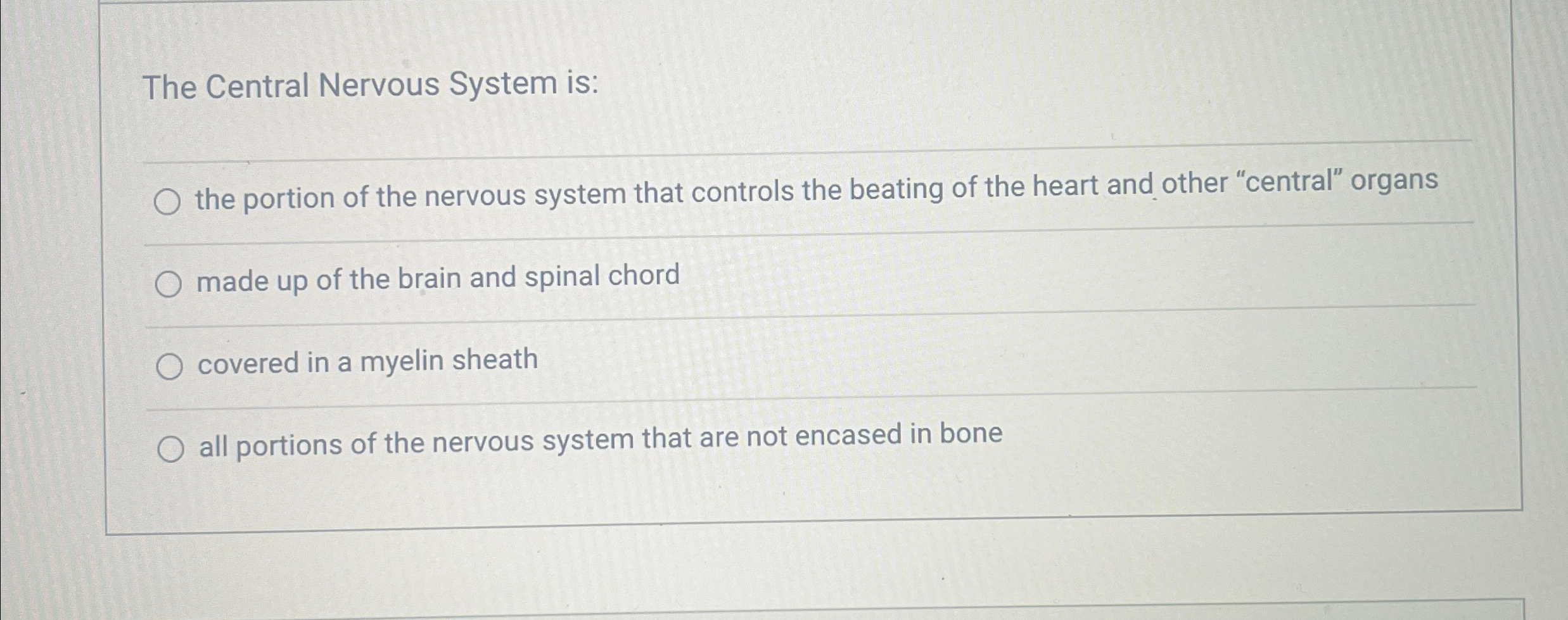 Solved The Central Nervous System is: ﻿the portion of the | Chegg.com