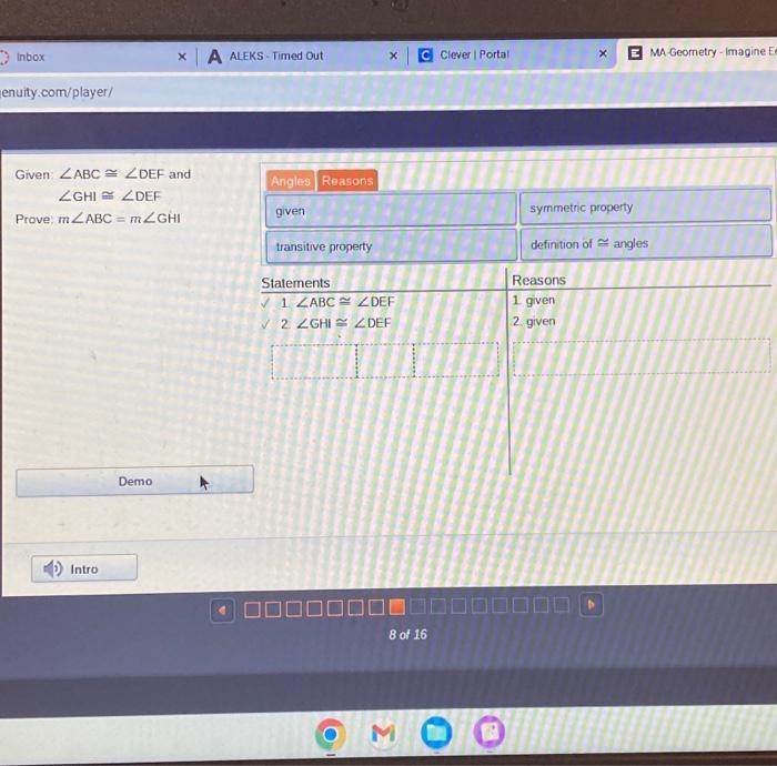 Solved Given: ∠ABC≅∠DEF and ∠GHI≅∠DEF Prove: m∠ABC=m∠GHI | Chegg.com