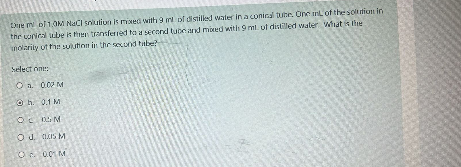 Solved One mL ﻿of 1.0MNaCl solution is mixed with 9mL ﻿of | Chegg.com