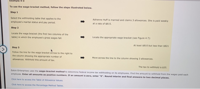 Example 4-3 To use the wage-bracket method, follow | Chegg.com