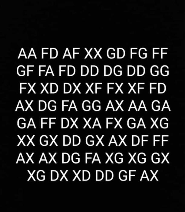 Solved AA FD AF XX GD FG FF GF FA FD DD DG DD GG FX XD DX XF | Chegg.com