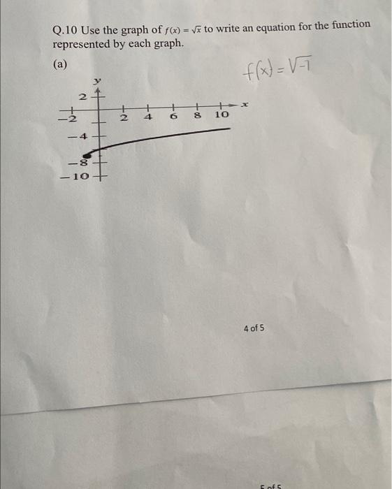 Solved Q.10 Use the graph of f(x) = √x to write an equation | Chegg.com