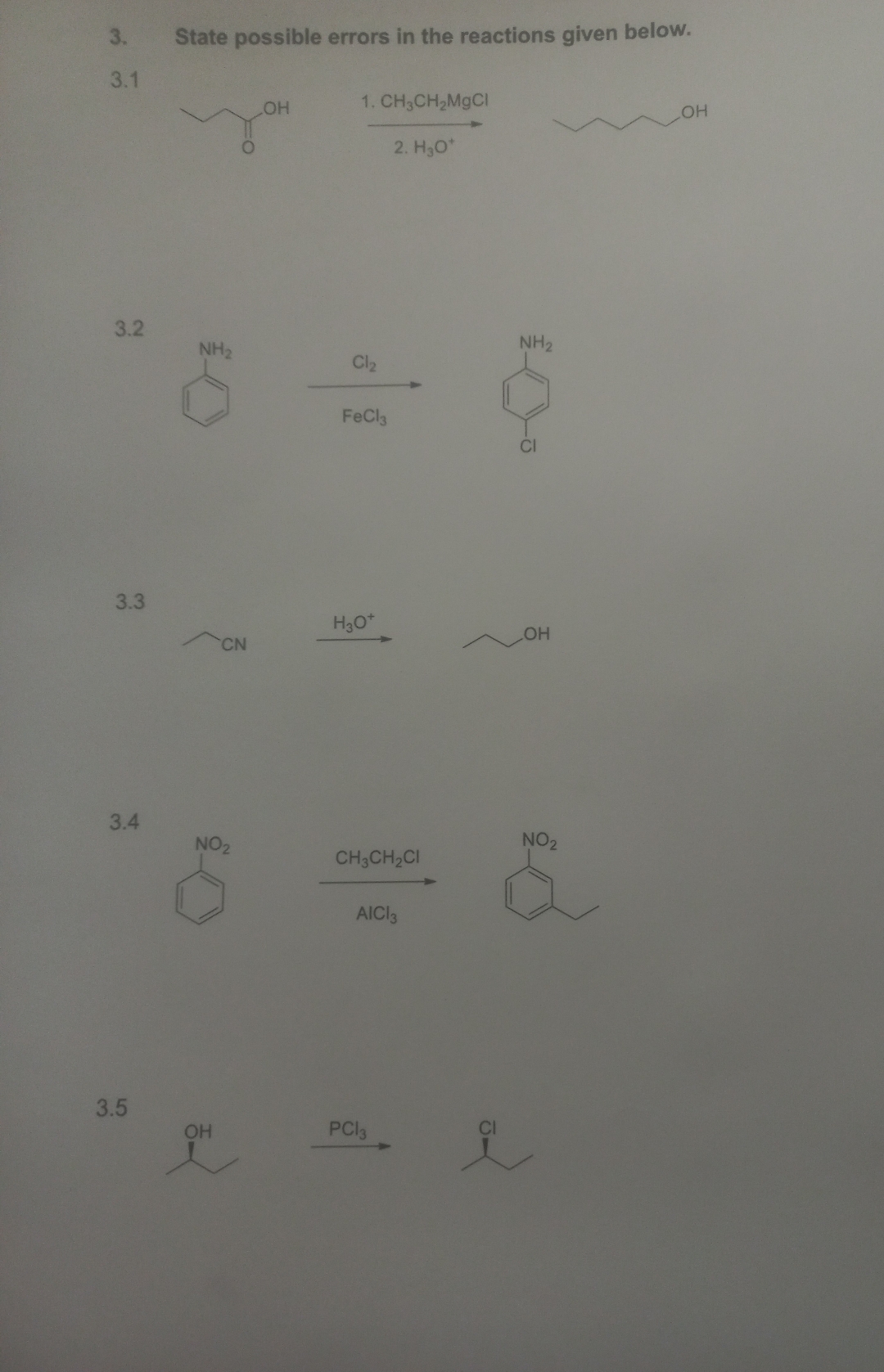 Solved State possible errors in the reactions given | Chegg.com