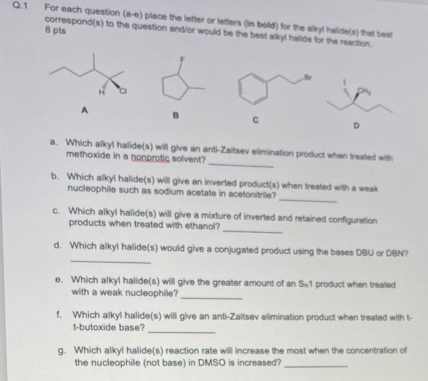 Solved Q.1 For each question (-e) place the letter or | Chegg.com