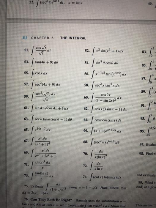 Solved #54 and #70 write the integrals in terms of u and du. | Chegg.com