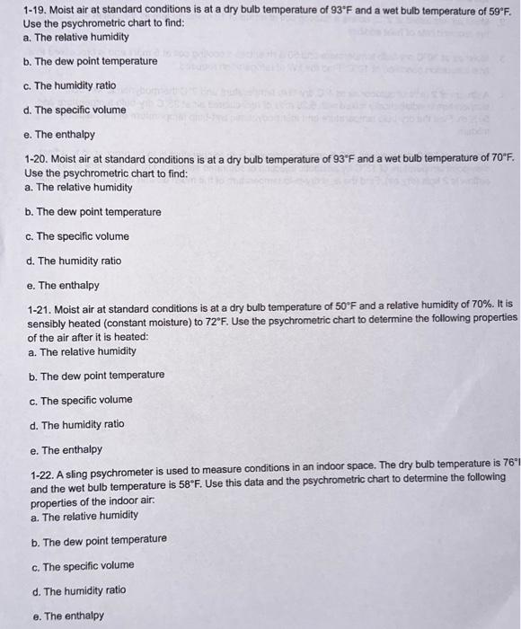 Solved 1-19. Moist air at standard conditions is at a dry | Chegg.com