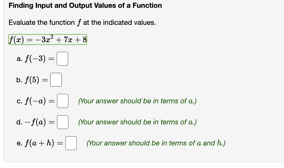 Solved Finding Input And Output Values Of A Functionevaluate
