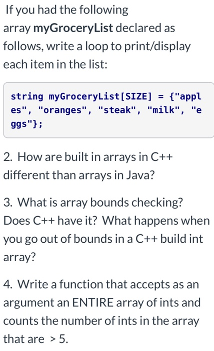 Solved If you had the following array myGroceryList declared | Chegg.com