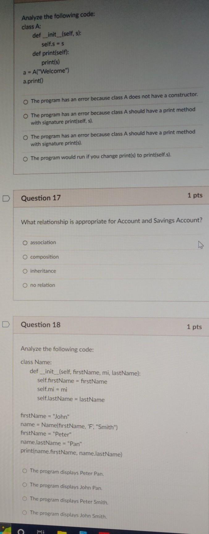 Solved Analyze the following code: class A: def | Chegg.com