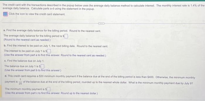 Solved The credit card with the transactions described in | Chegg.com