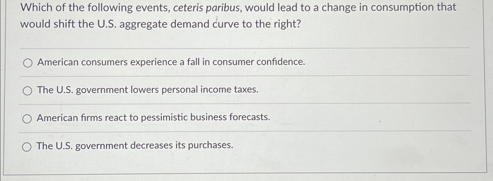 Solved Which of the following events, ceteris paribus, would | Chegg.com