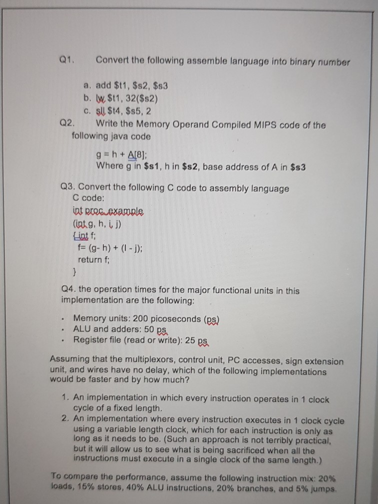 Solved Q1 Convert The Following Assemble Language Into 