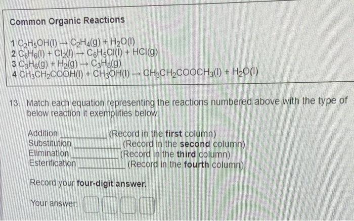 Solved Common Organic Reactions 1 C2H5OH() - C2H2(g) + | Chegg.com