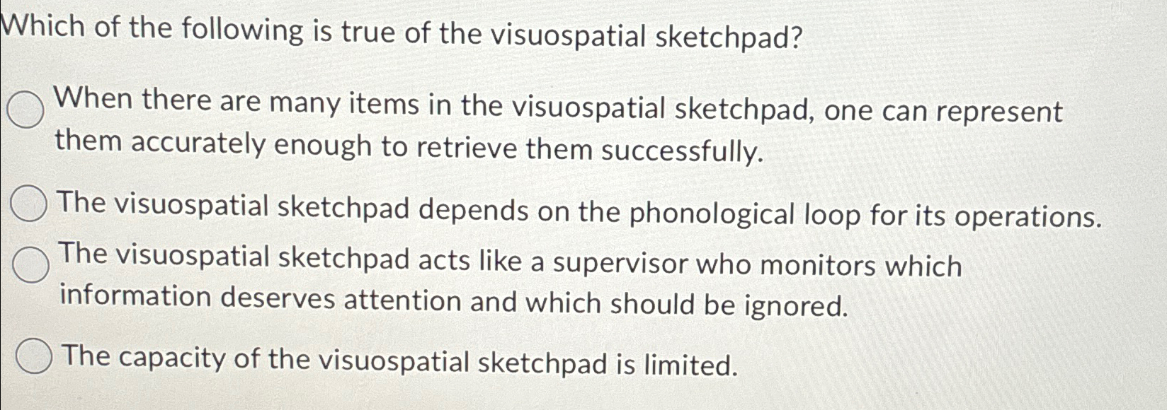Solved Which of the following is true of the visuospatial | Chegg.com
