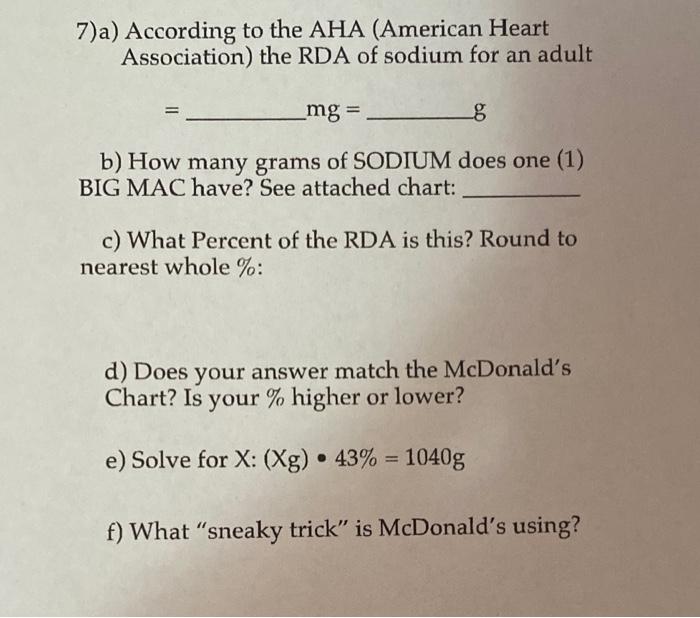 7)a) According to the AHA (American Heart | Chegg.com