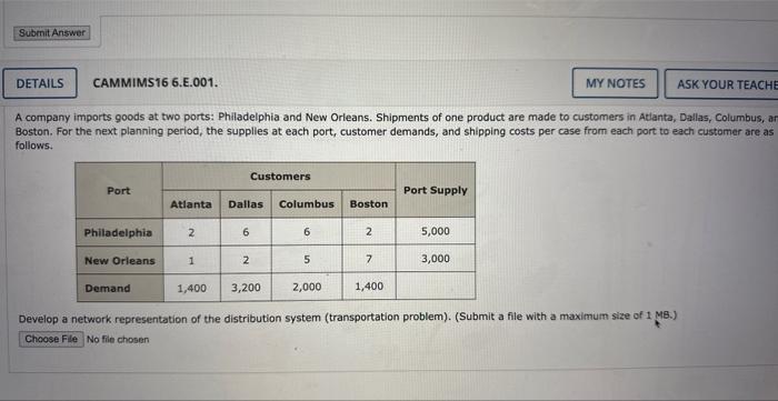 Solved A company imports goods at two ports: Philadelphia | Chegg.com