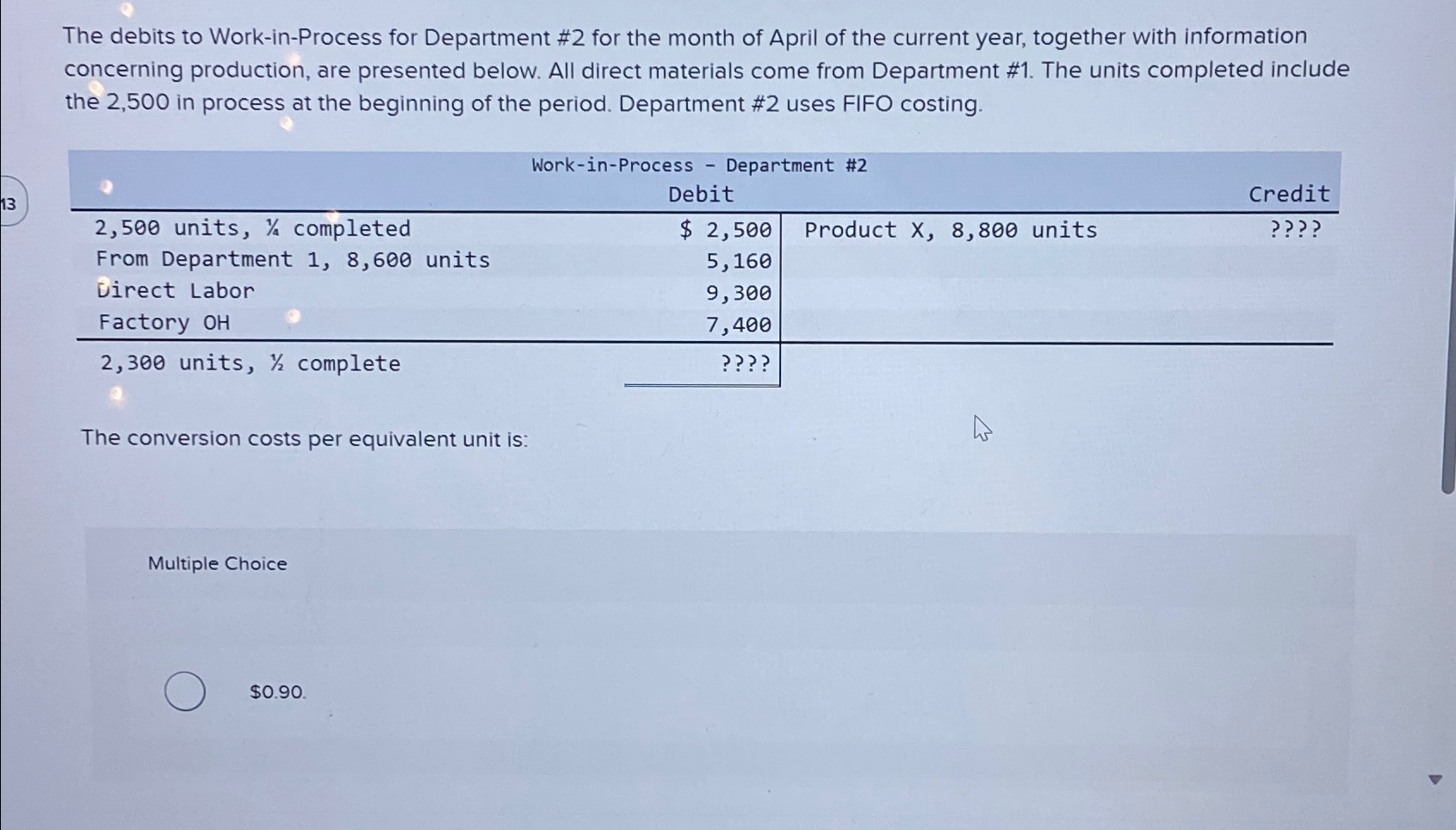 Solved The debits to Work-in-Process for Department #2 ﻿for | Chegg.com
