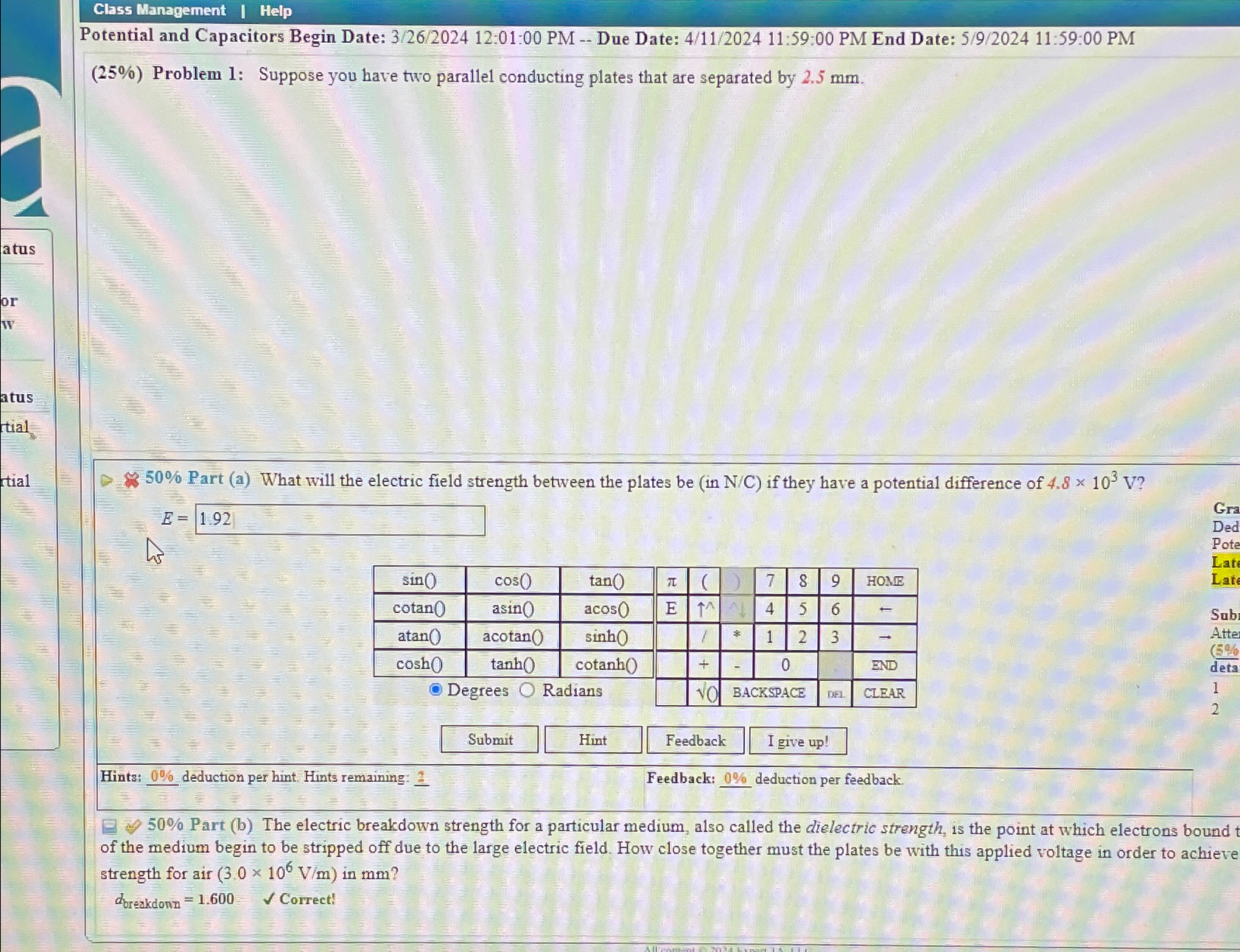 Solved Class Management I HelpPotential and Capacitors Begin | Chegg.com