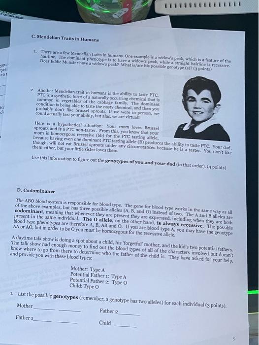 Solved 1. There are a few Mendelian traits in humans, One | Chegg.com