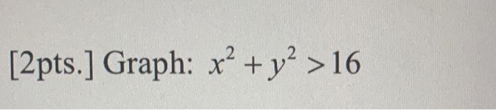 Solved [2pts.] Graph: x2+y2>16 | Chegg.com