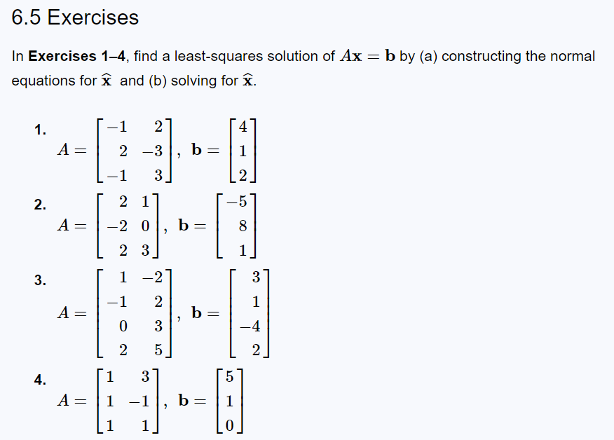 Solved 6.5 ﻿ExercisesIn Exercises 1-4, ﻿find a least-squares | Chegg.com