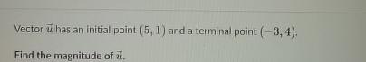 Solved Vector vec(u) ﻿has an initial point (5,1) ﻿and a | Chegg.com