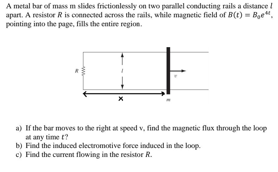 Solved A metal bar of mass m slides frictionlessly on two | Chegg.com