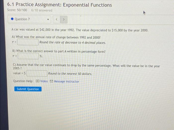 6.1 Practice Assignment: Exponential Functions Score: | Chegg.com