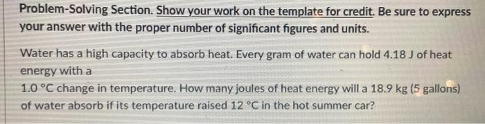 Solved Problem Solving Section. Show your work on the | Chegg.com